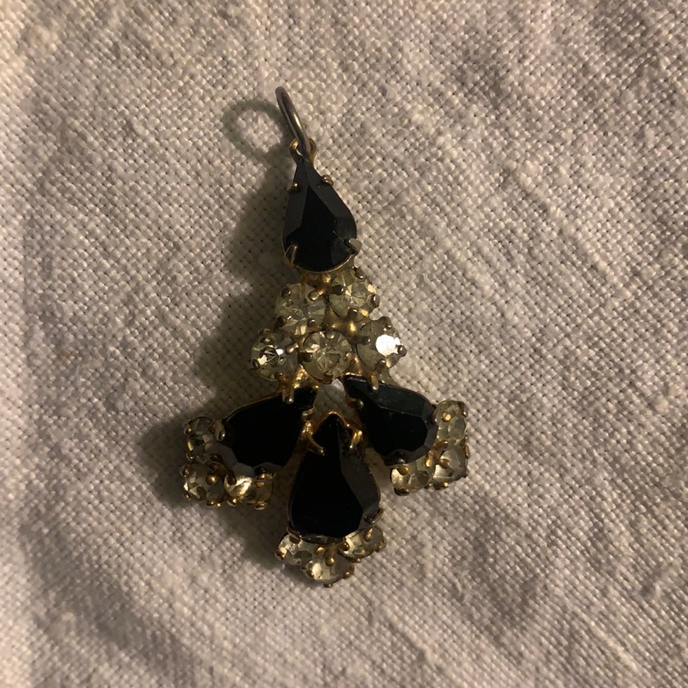 Victorian Black Jet And Rhinestone Pendant - Gem